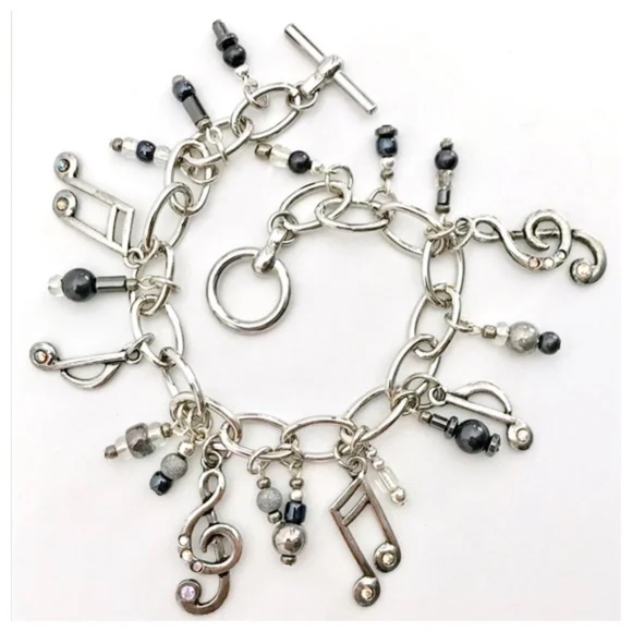 Hand Crafted | Jewelry | Music Notes Silvertone Charm Bracelet | Poshmark